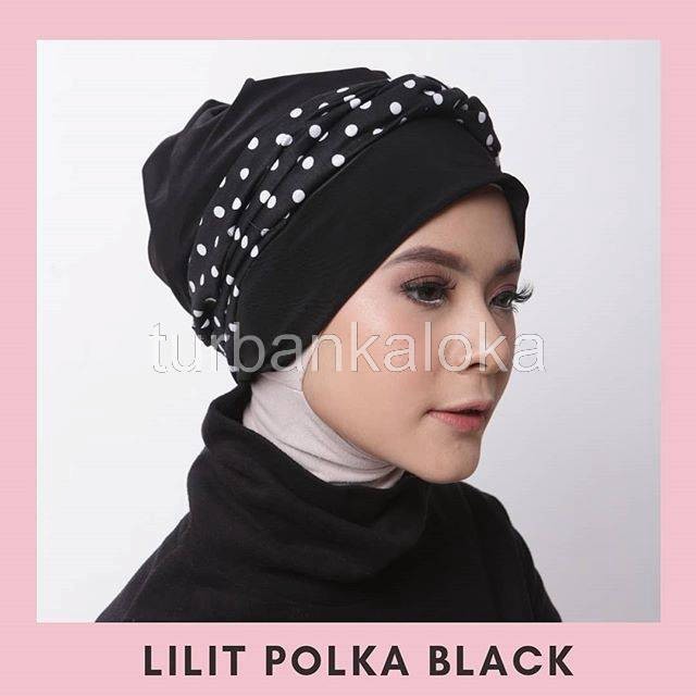 Jual turban lilit hijab - Polka black | Shopee Indonesia