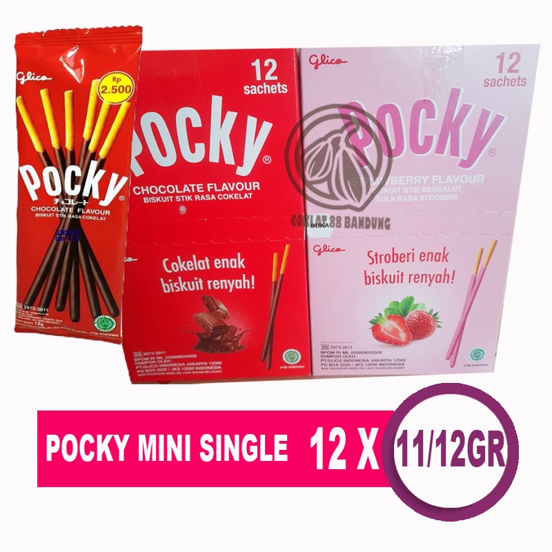 Jual POCKY Glico Single 12gr x12 pcs/sachet, Biskuit Stik Salut Cokelat Strawberry 11 gr/gram ...
