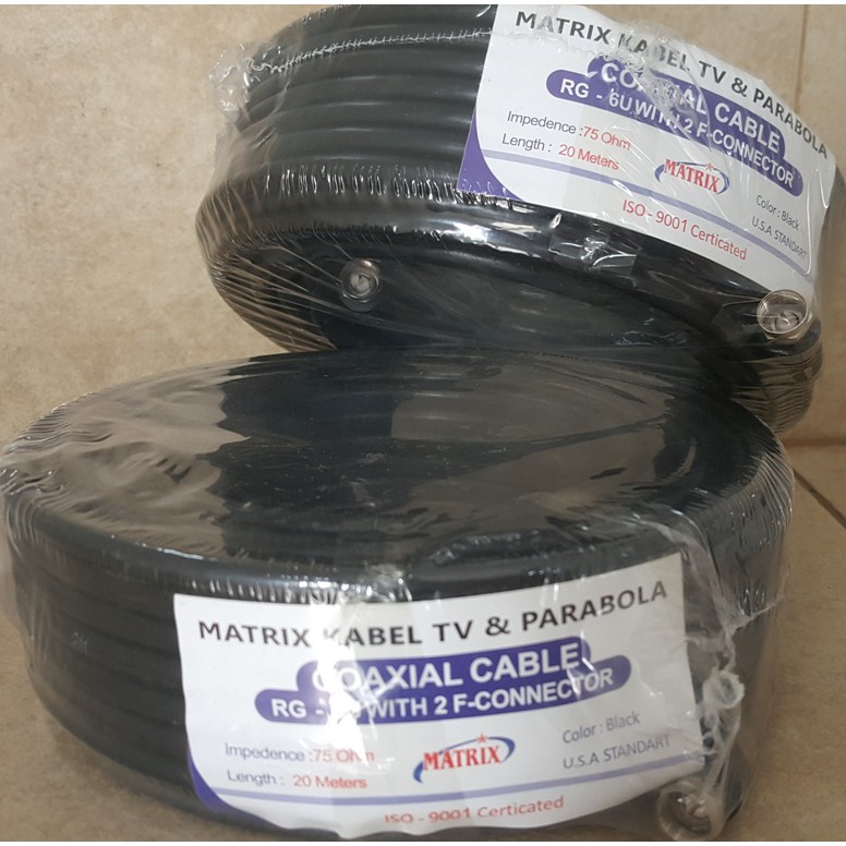 Jual KABEL COAXIAL RG6 UKURAN 20 MTR w/F connector MATRIX | Shopee Indonesia