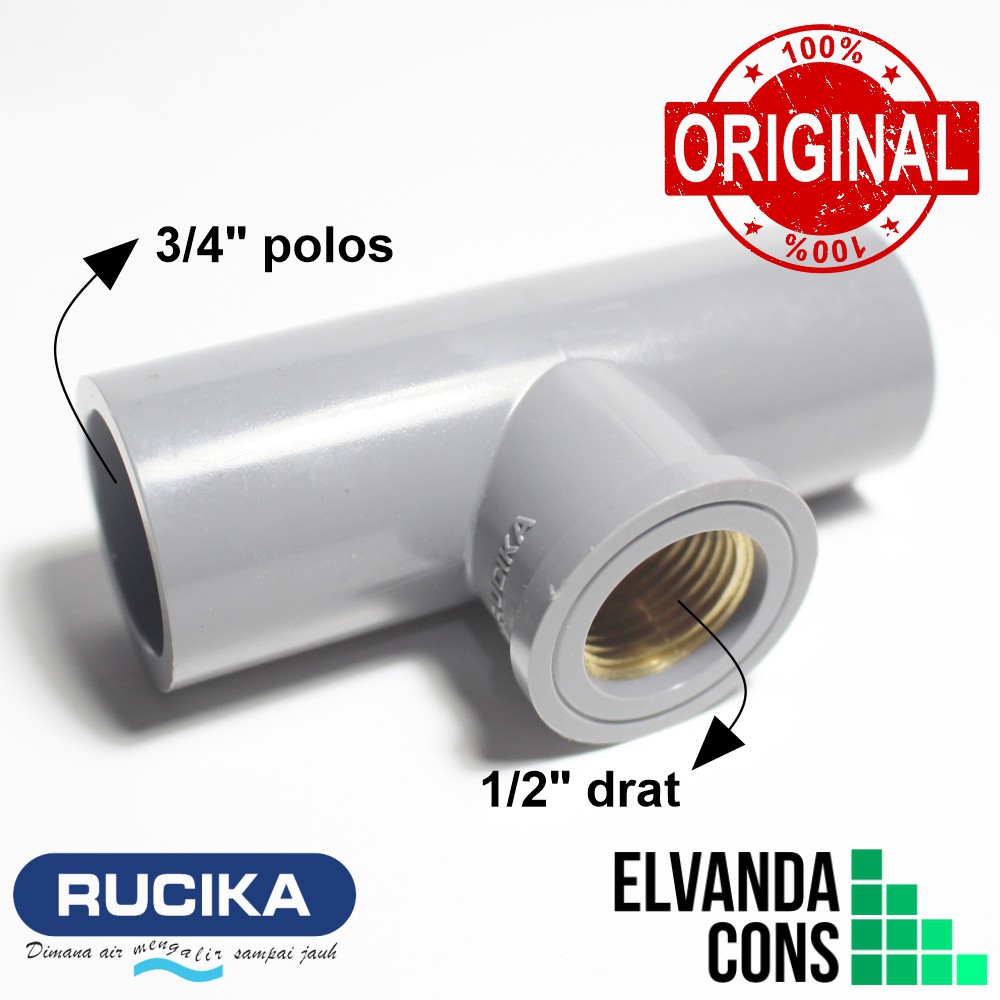 Jual Tee Drat Dalam Kuningan PVC RUCIKA Sambungan Kran Faucet Tee MI 1/2" x 3/4" (1/2 inch x 3/4 ...