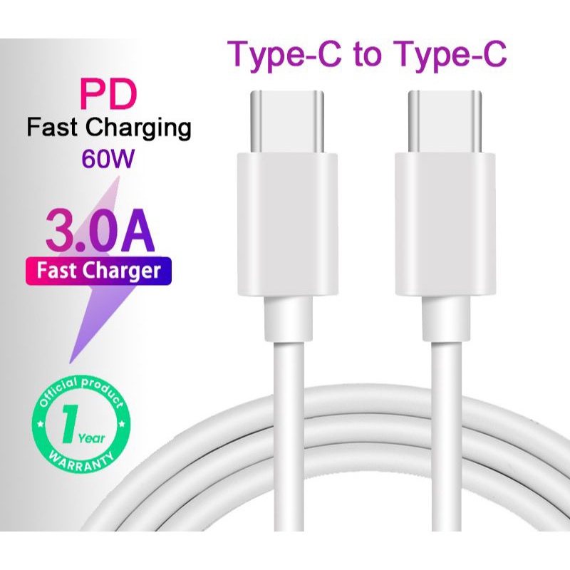 Jual Kabel charger/kabel data USB tipe C to type C 60Watt 3Ampere QC 3. ...