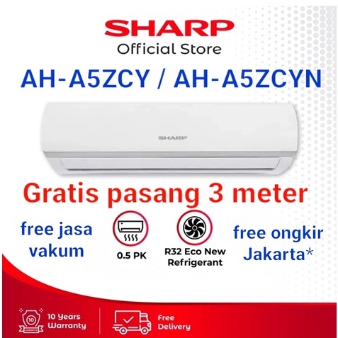 Jual AC SHARP 1/2 PK AH-A5ZCY / AH-A5ZCYN + PASANG LOW WATT SPLIT 1/2PK 0.5 PK 05 PK 0,5 PK 0 ...