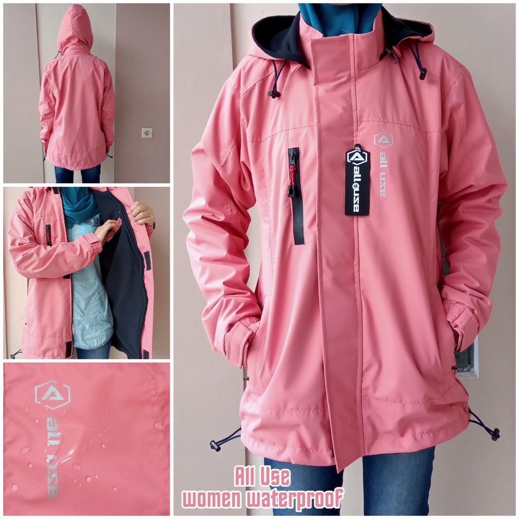 JAKET GUNUNG WANITA HIKING ALL USE SOFT PINK WATERPROOF WINDPROOF ...