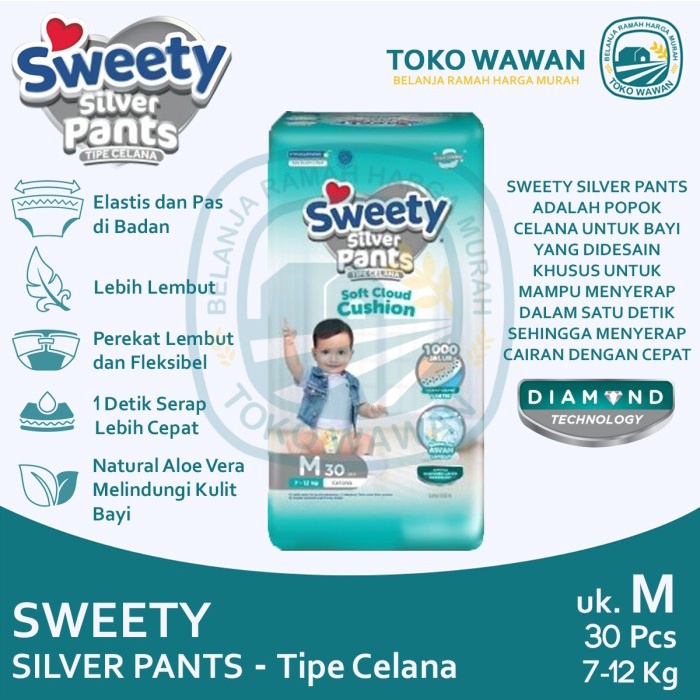 Jual Sweety Silver Pants Tipe Celana M30 / M 30s Popok Celana isi 30 Pcs | Shopee Indonesia