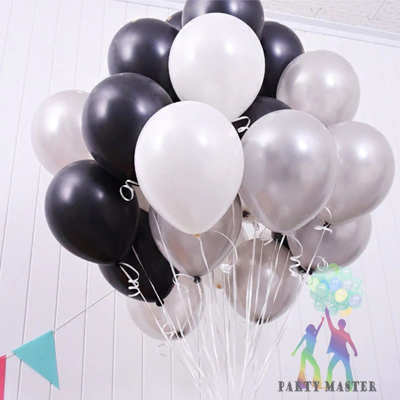 Jual PartyMaster Balon Latex Metalik Mix 30 pcs (hitam, putih, silver ...