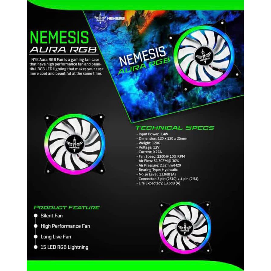 Jual KIPAS FAN CASE KOMPUTER PC NYK NEMESIS AURA RGB LED FAN 12CM ...