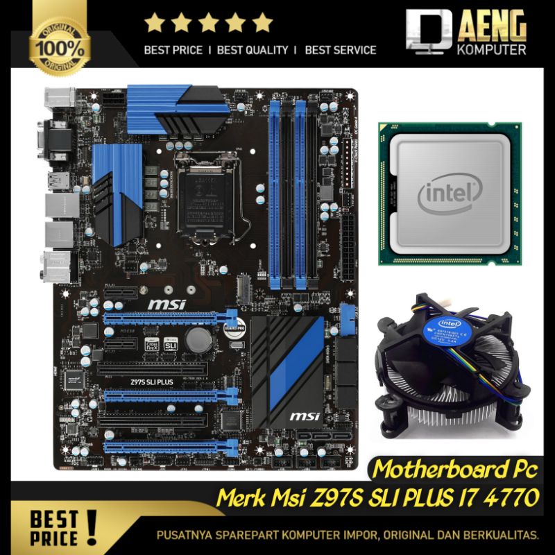 Jual Motherboard Mainboard Mobo Pc Gaming Merk Msi QUARD PRO Z97S SLI PLUS paket Core i7 4770 3. ...