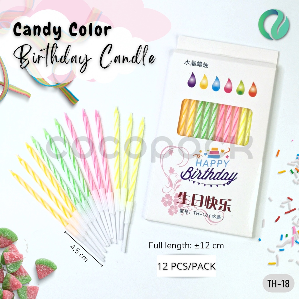 Jual Lilin Ultah Happy Birthday Candle Stick Candy Color 12PCS | Shopee ...