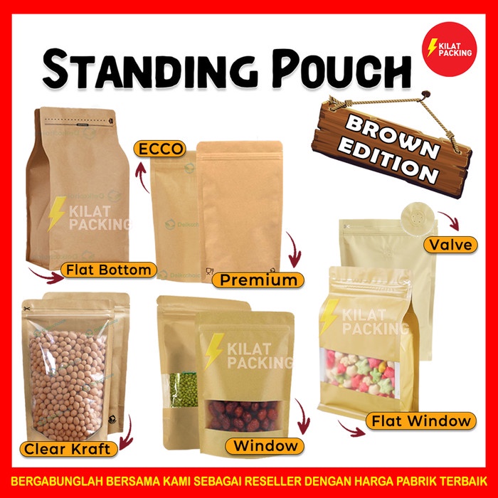 Jual Plastik Klip Makanan Standing Pouch Cokelat Standing Pouch Brown ...
