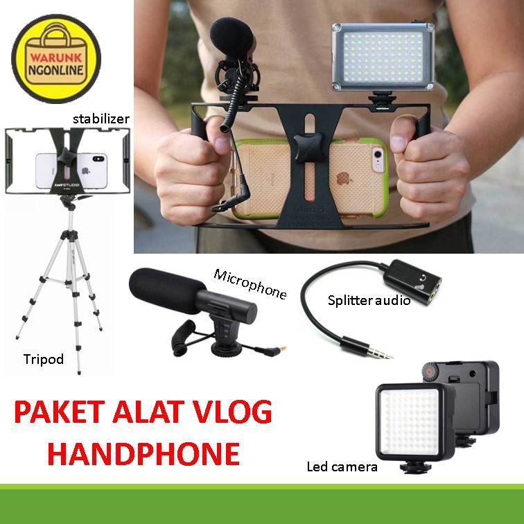 Jual Paket alat vlog handphone - stabilizer - led kamera - microphone ...