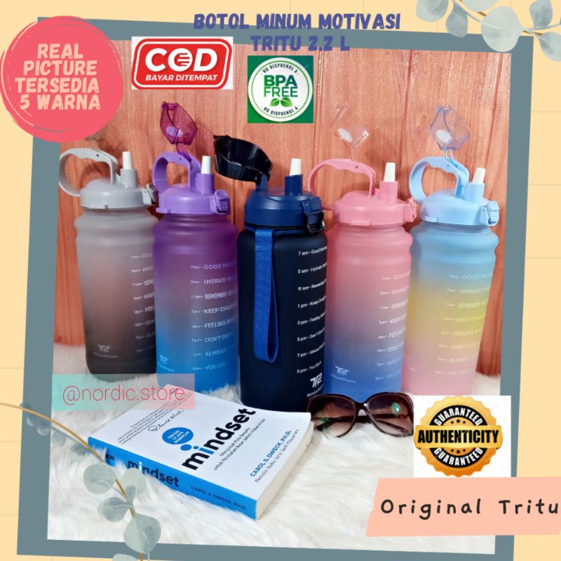 Jual Botol Minum Motivasi Tritu 2.2 & 1.1 Liter BPA Free with Straw | Sedotan | Box Packaging ...