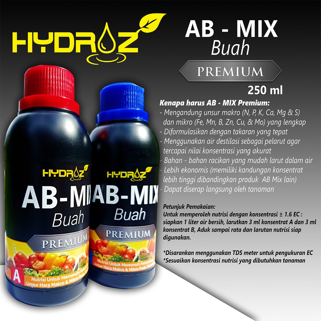 Nutrisi Hidroponik cair AB Mix BUAH PREMIUM 250 ml Hydroz | Shopee ...