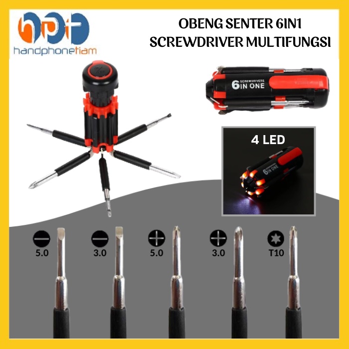 Jual Obeng Set 6 in 1 + Senter 4 LED Screwdriver Tools Perkakas ...