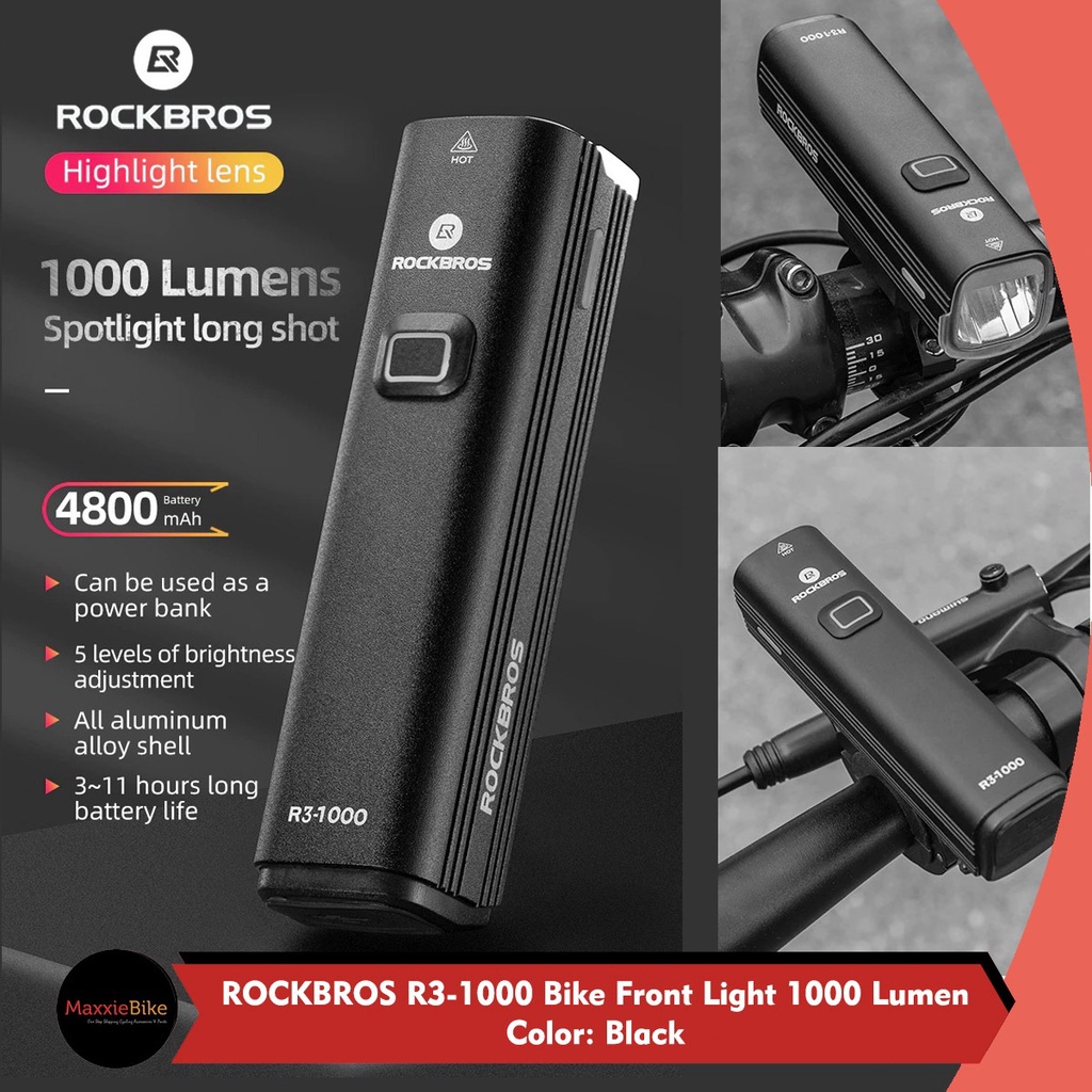 Jual ROCKBROS R3-1000 Lampu Senter Depan Sepeda 1000Lumen Bike Front ...