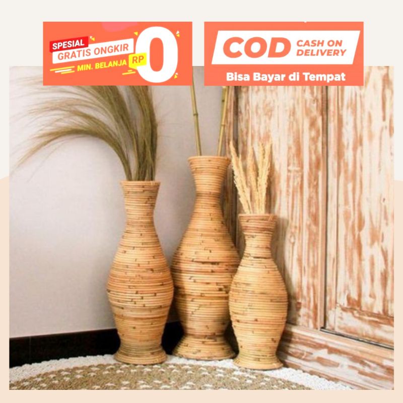 Jual Vas Bunga Guci Rotan Aesthetic | Shopee Indonesia