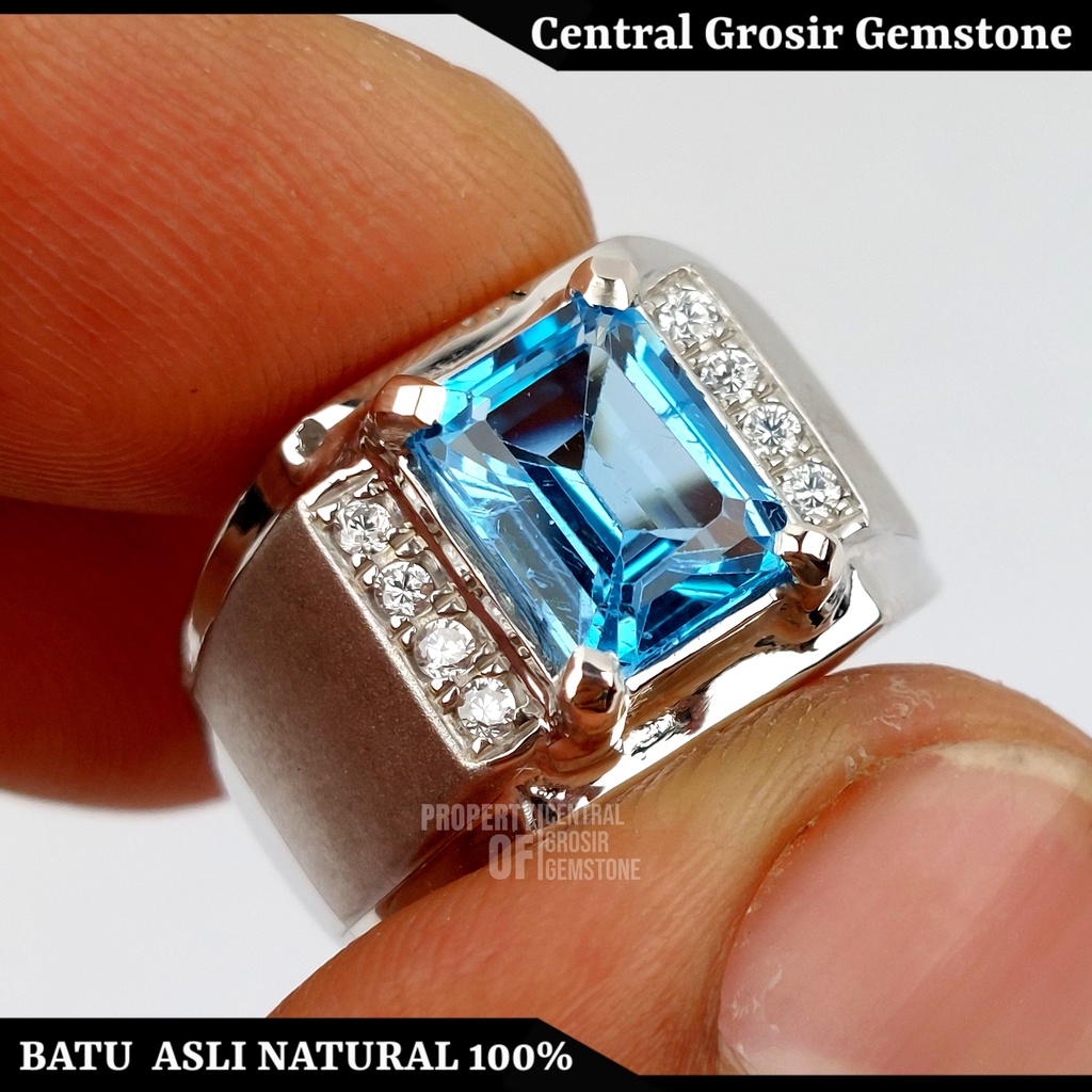 Jual Cincin Pria Silver Perak Batu Natural Blue Topaz Permata Asli Garansi | Shopee Indonesia