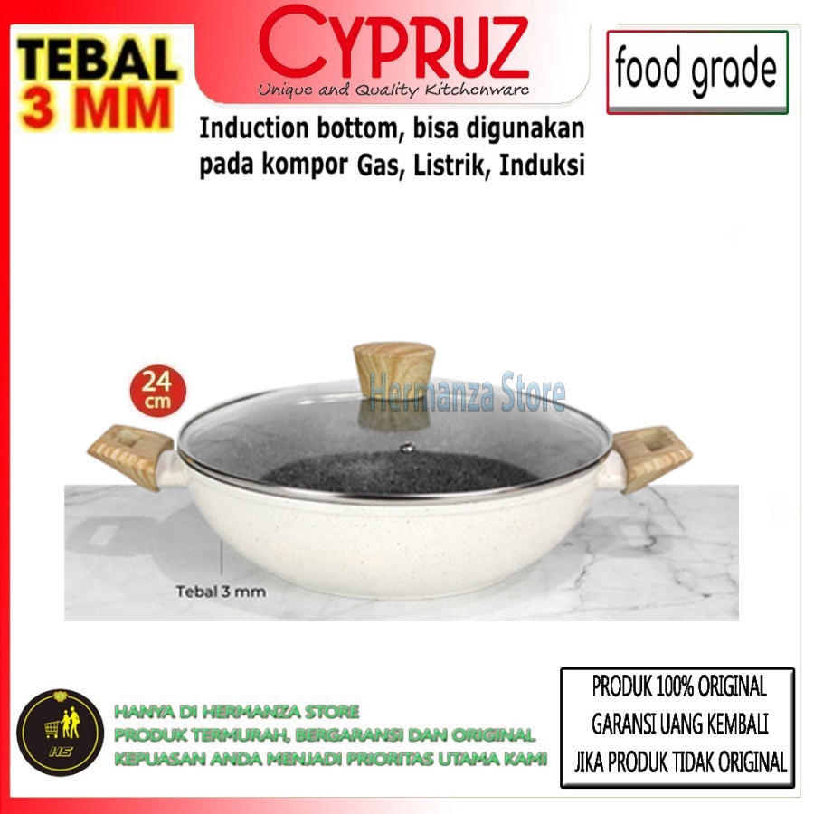 Jual Cypruz Fry Pan Induksi Wok Wajan White Granite 24 cm KI 0802 | Shopee Indonesia