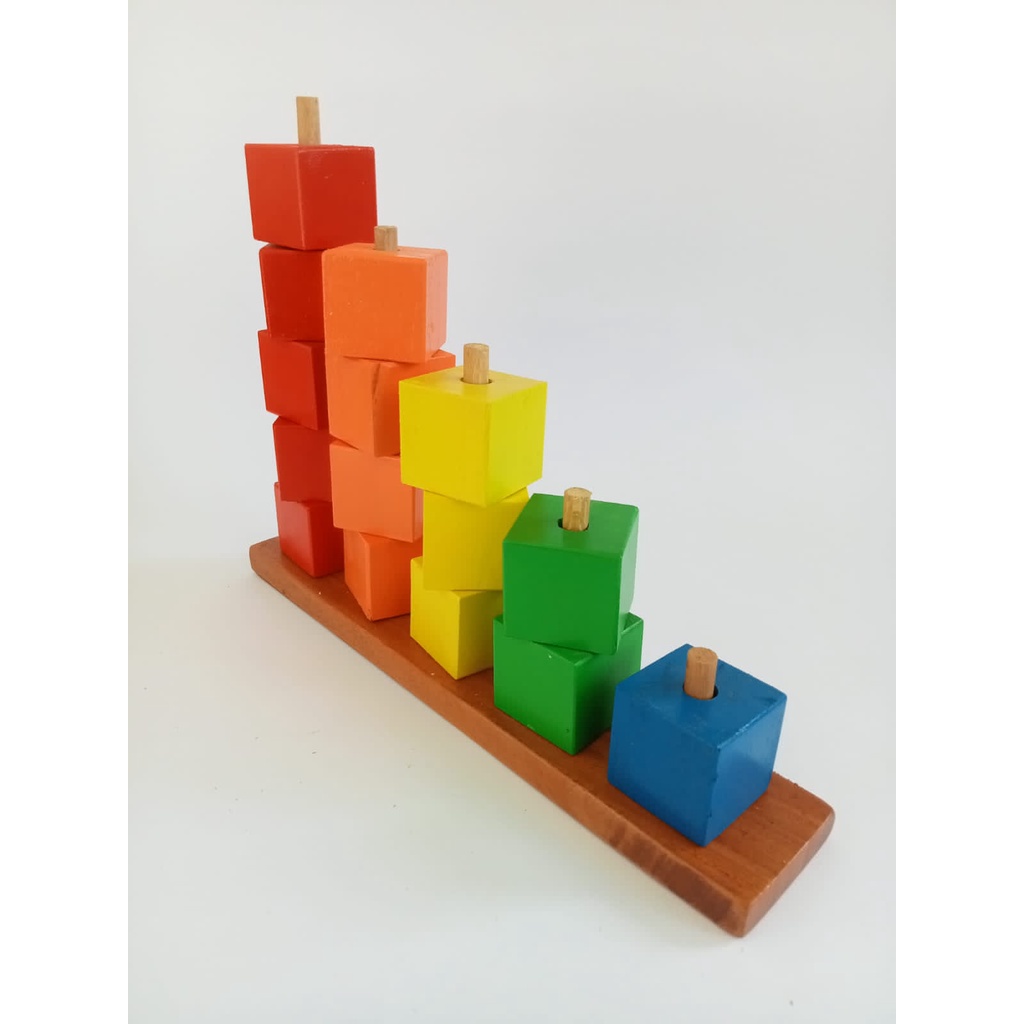 Jual Mainan kayu edukasi montessori menara kubus warna warni | Shopee ...