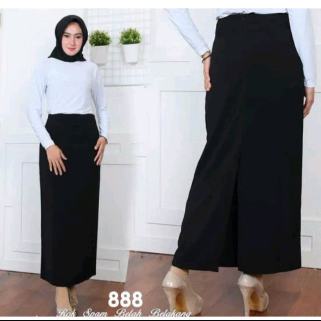 Jual Rok Hitam Panjang Span Belakang Kain High Twis/Licin Seragam ...