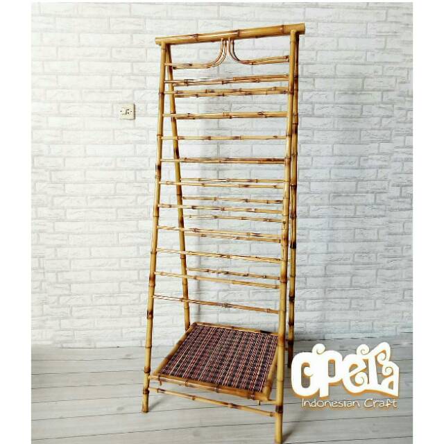 Jual Rak Bambu sampiran kain batik / hanger jilbab / rak display ...