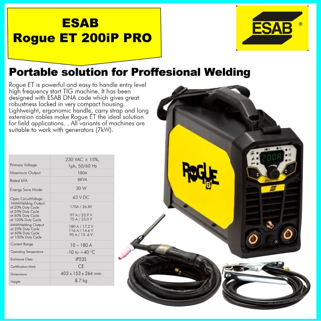 Jual Promo Spesial ESAB Rogue ET 200iP PRO | TIG 200A | Tig Welding Machine | Mesin Las Tig 200A ...