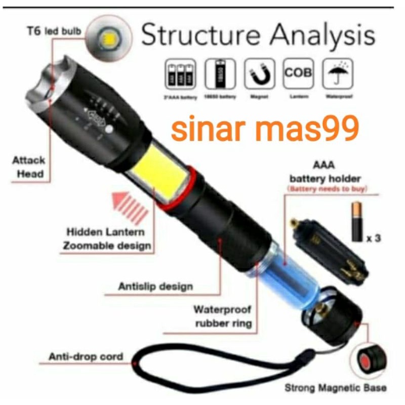 Jual Senter Swat Cree T6 + COB+Magnet 8000 Lumens Senter Polisi Super Terang | Shopee Indonesia