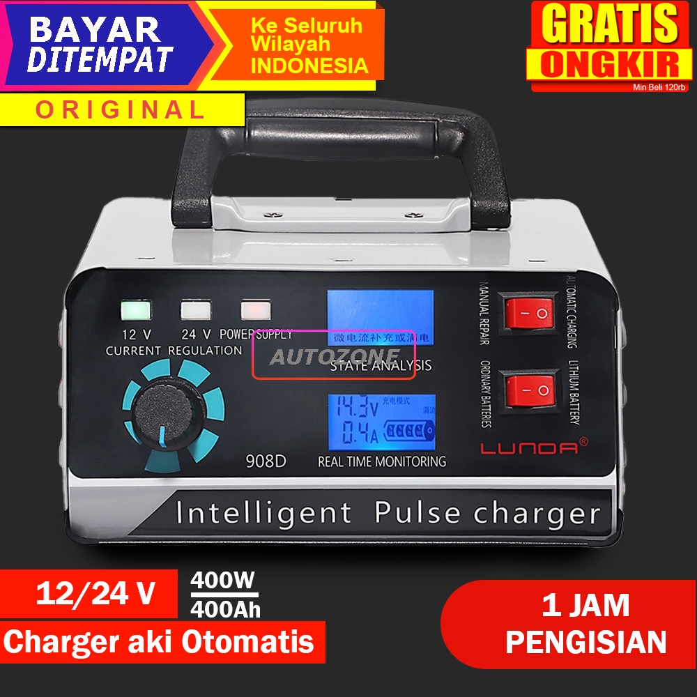 Jual Charger Aki Mobil Motor Otomatis Auto On Off 400W 12V/24V 400Ah ...