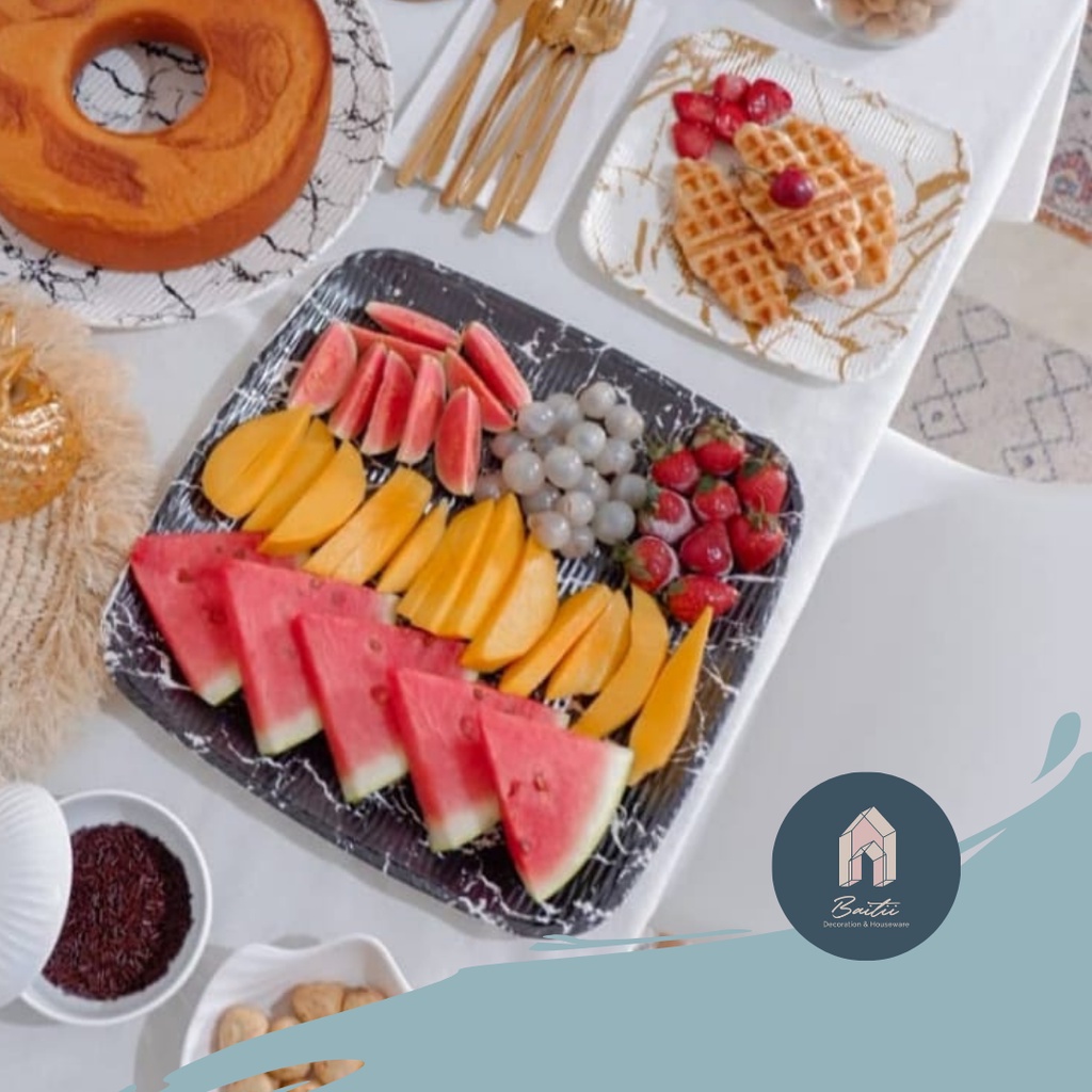 BAITII PIRING PLATING CAFE PLASTIK MOTIF MARBLE KAYU FOOD FOTOGRAFI ...