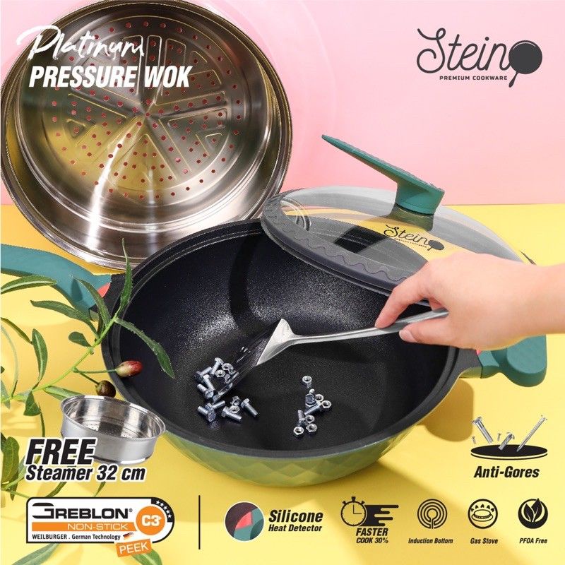 Jual STEIN Wok Pan Platinum Pressure Cooker | Marble Coating ANTI-BARET ...