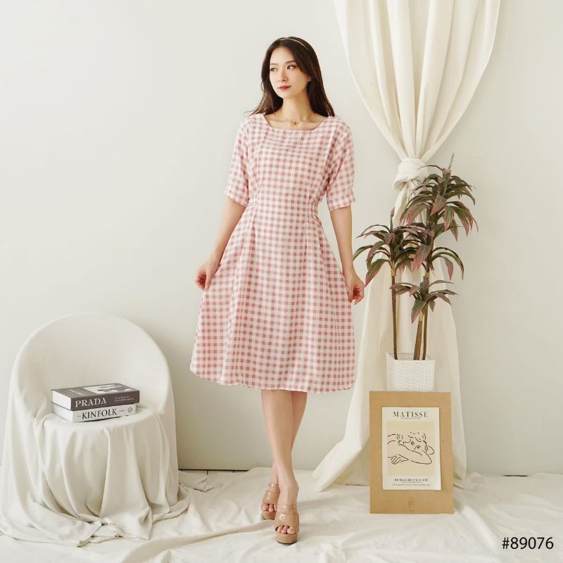 Jual DEBORA KOREAN DRESS CANTIK BAHAN KATUN TEBAL TIDAK NERAWANG MOTIF KOTAK KOTAK | Shopee ...