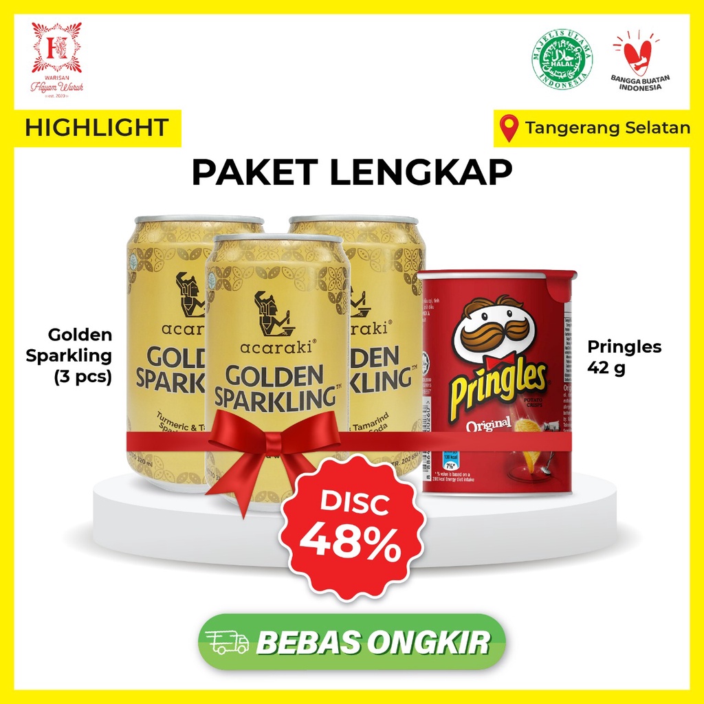 Jual PAKET LENGKAP: Acaraki Golden Sparkling isi 3pcs 320ml & Pringles ...