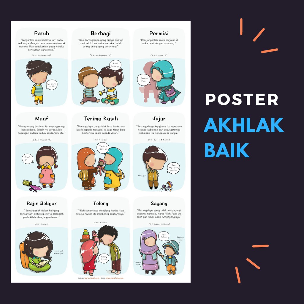 Jual POSTER AKHLAK BAIK FACELESS UKURAN A3 | MAINAN EDUKASI ANAK MUSLIM ...
