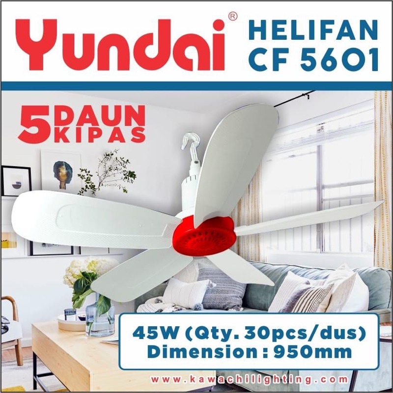 Jual Yundai Helifan 27 Watt / 45 Watt Kipas Angin Gantung 5 Baling ...