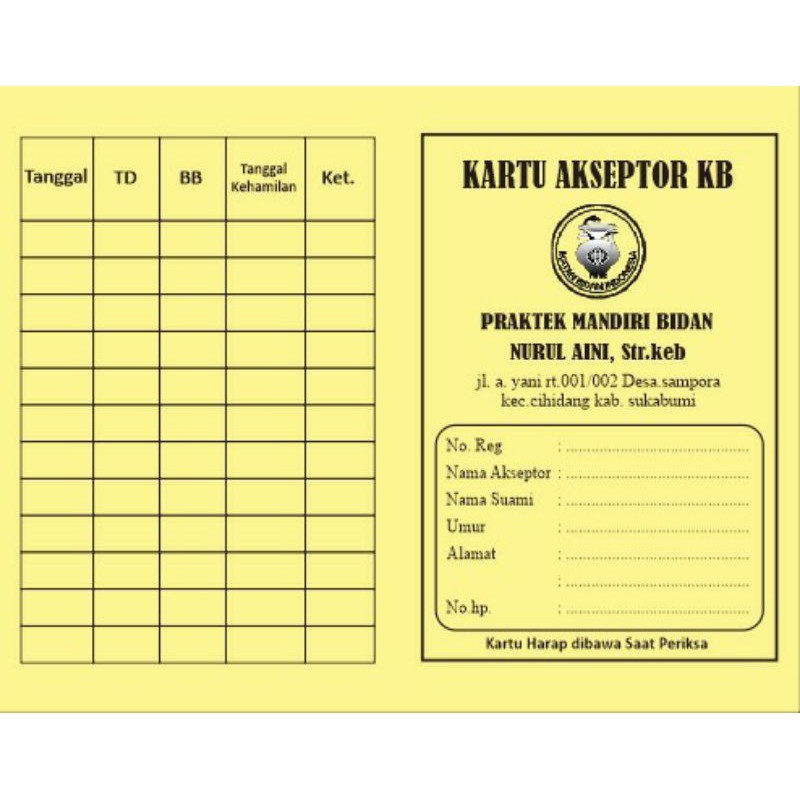 Jual Kartu KB - Kartu akseptor - Kartu Bidan (lipat 2/100pcs) | Shopee ...