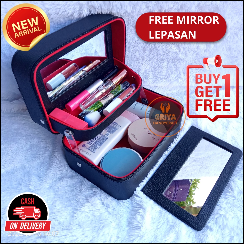 Jual Beautycase Makeup Box Kosmetik K 995 Bahan Kulit Premium Plus Kaca ...