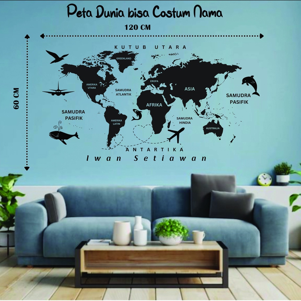 Jual peta dunia ukuran besar 60x120 cm cutting peta dunia world map ...