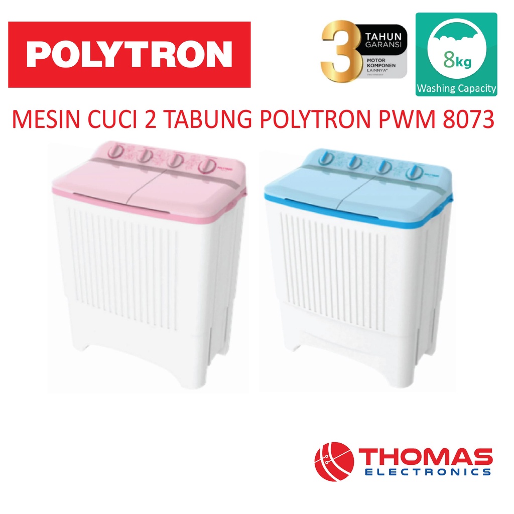 Jual Mesin Cuci POLYTRON 2 Tabung PWM 8073 Kapasitas 8 Kg PWM8073 ...