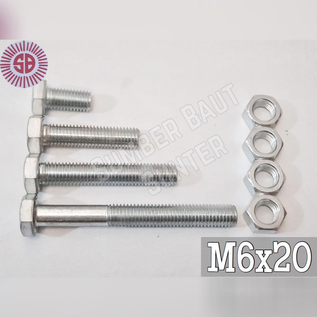 Jual M6x20 Baut Mur Hexagon Putih BMP Hex 6x20 Kunci 10 Galvanis | Shopee Indonesia