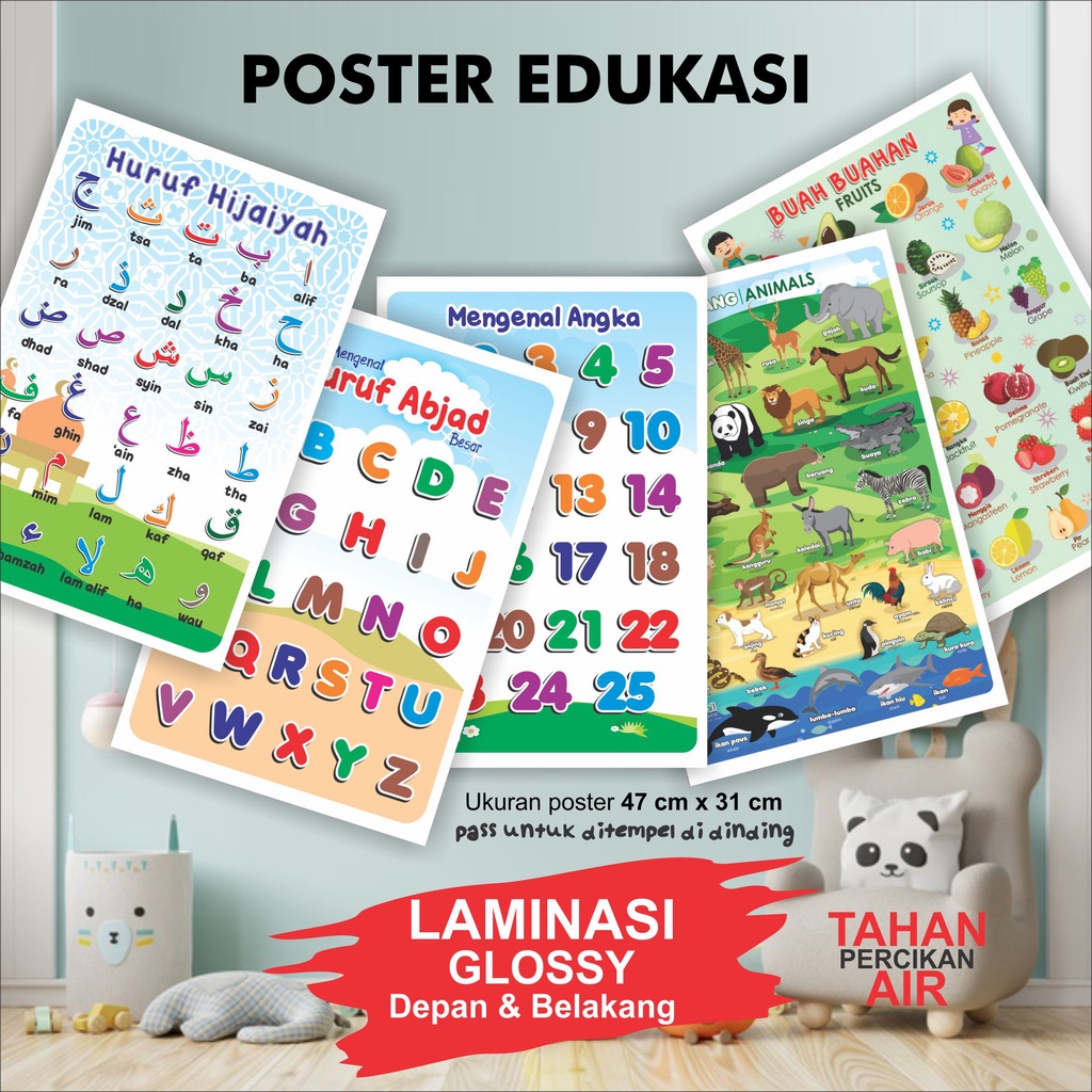 Jual Poster Edukasi Belajar Abjad Huruf Angka Hijaiyah Hewan Buah ...
