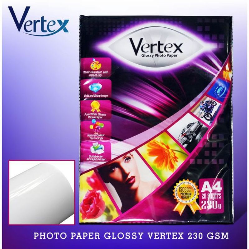 Jual Kertas foto Glossy VERTEX A4 210gsm / 230 gsm (20 sheets) | Shopee ...