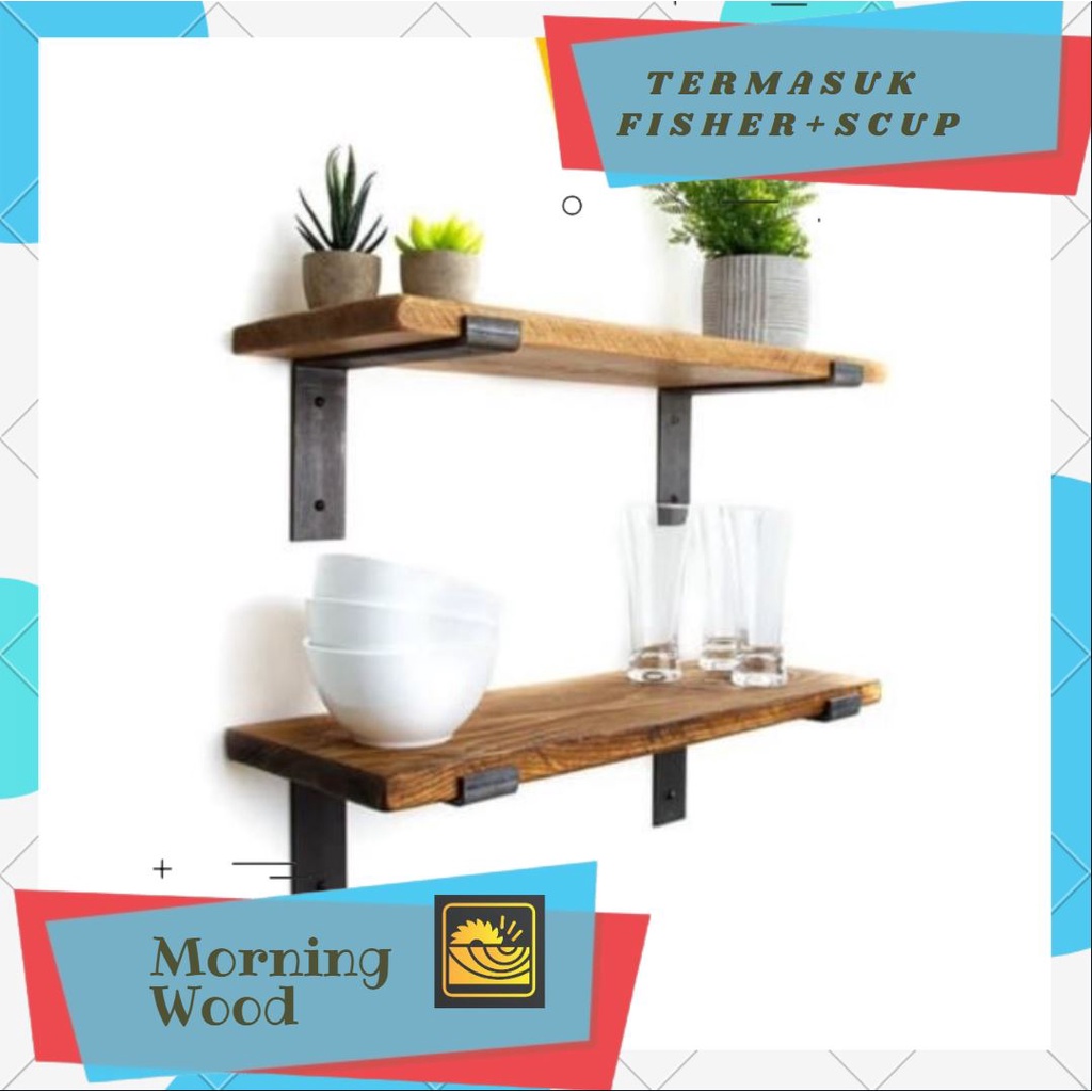 Jual MorWood - Rak gantung besi kayu simple minimalis / ambalan kayu ...