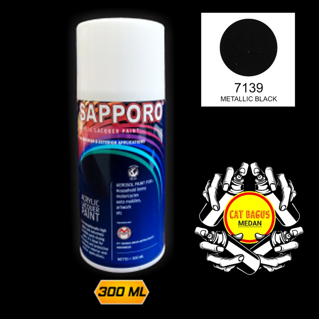 Jual SAPPORO 7139 BLACK METALLIC CAT SEMPROT 300 ML CAT MOTOR AEROSOL ...
