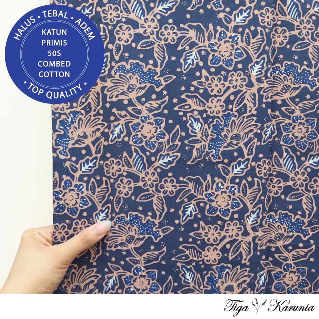 Jual Kain Batik Cap Semi Tulis Solo Bunga Navy Cream Katun Primis ...
