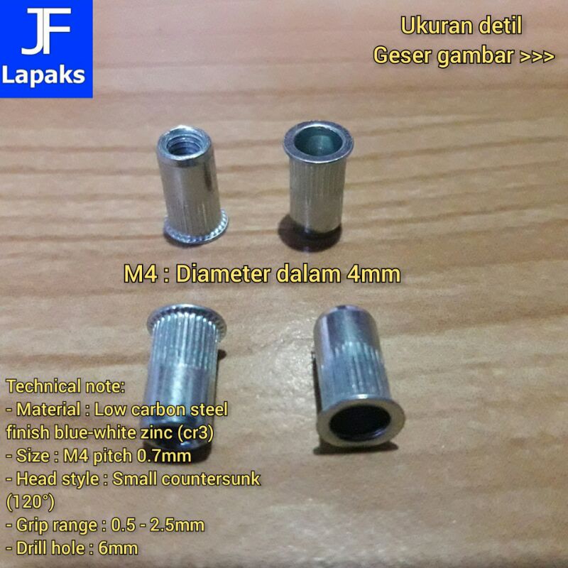 Jual Rivet Nut/Mur Rivet/Tarik Carbon Steel M4 (Small Countersunk ...