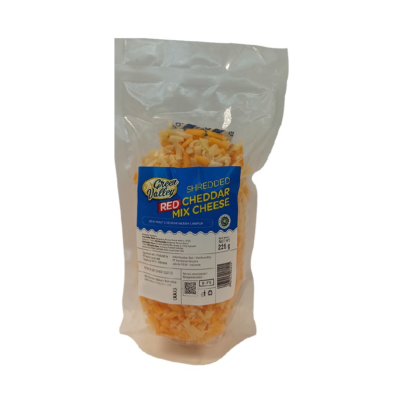 Jual GREEN VALLEY Shredded Red Cheddar Mix Cheese 225 Gram Keju Campur ...