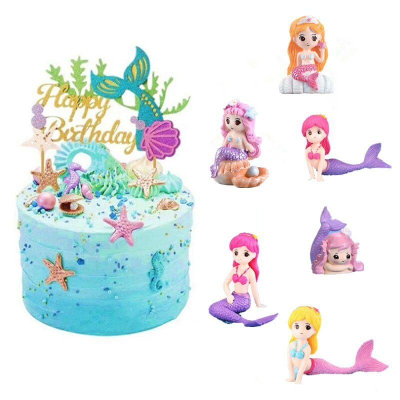 Jual Cake Topper MERMAID HBD Gold Glitter hiasan kue Happy Birthday ...