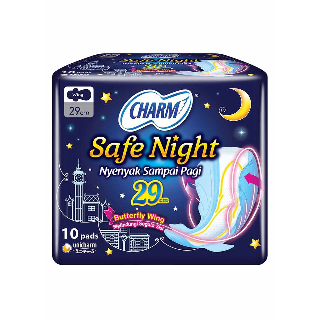 Charm Pembalut Wanita Safe Night 10S Wing 29Cm | Shopee Indonesia