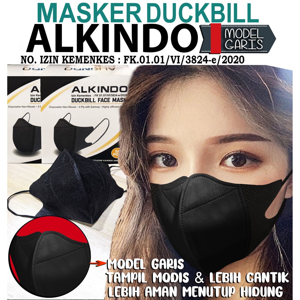 MASKER DUCKBILL ALKINDO HITAM & PUTIH ADULT FACE MASK 3PLY BFE 95% | Shopee Indonesia