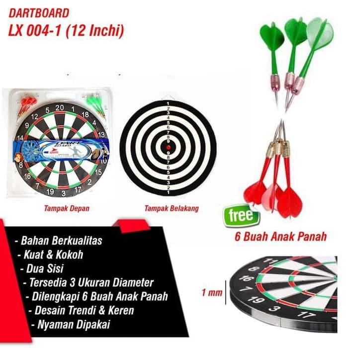 Jual Papan Sasaran Dart Board 2 in 1 Game Lempar Jarum Darts 12 Inch ...
