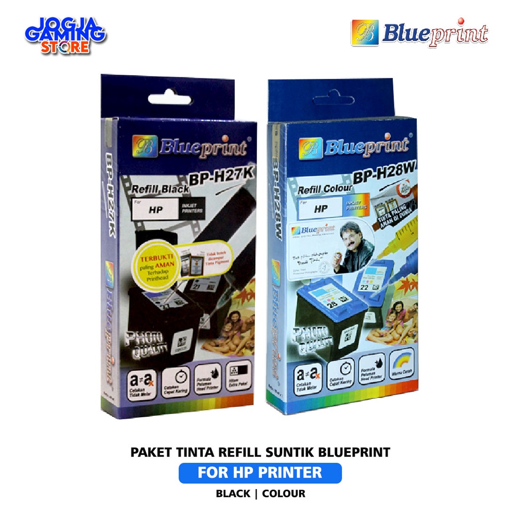 PAKET TINTA REFILL / TINTA SUNTIK HP BLUEPRINT - Black & Colour ...